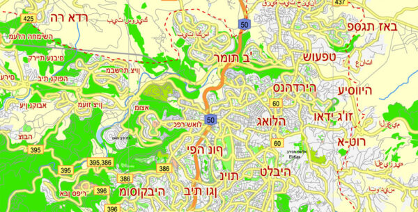 Jerusalem, Israel, Free printable SVG map, hebrew – Maps in Vector ...