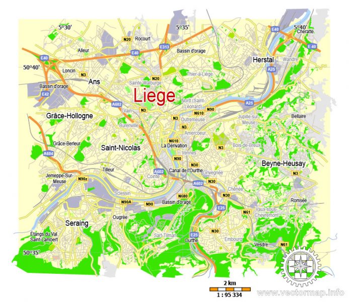City Map Liege Vector Urban Plan Adobe Illustrator Editable Street Map