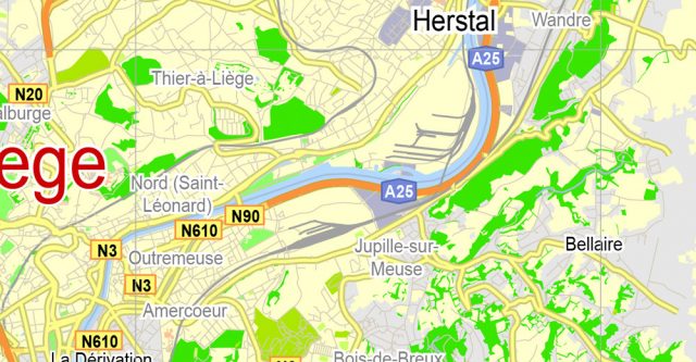 Liege Map Vector Belgium, printable City Plan Adobe Illustrator ...