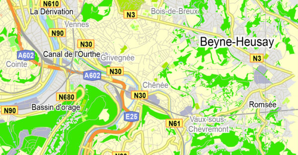 Liege PDF Map Belgium, printable vector City Plan Adobe Illustrator ...