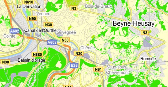 Liege PDF Map Belgium, printable vector City Plan Adobe Illustrator ...