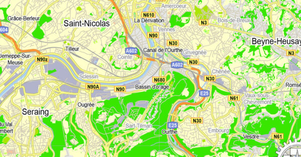City Map Liege Vector Urban Plan Adobe Illustrator Editable Street Map