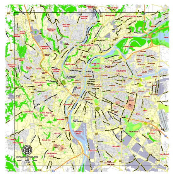 printable map Lyon France – Maps in Vector: Detailed Street Maps ...