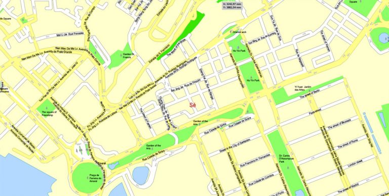 Macau, China, printable vector street G-view Level 17 (100 meters scale ...