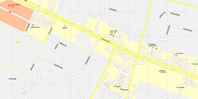 Mountain View, California, Printable Map, US, exact vector street G ...