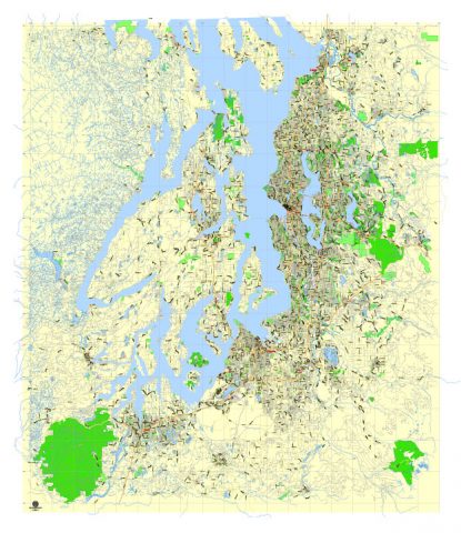 Seattle Map Large Area with neighborhood, state Washington, US, exact ...