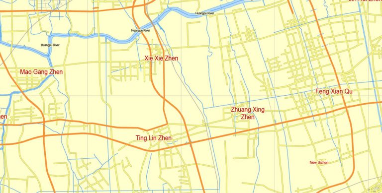 Shanghai Vector Map China printable City Plan 5 km scale full editable ...