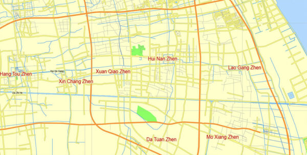 Shanghai Vector Map China printable City Plan 5 km scale full editable ...