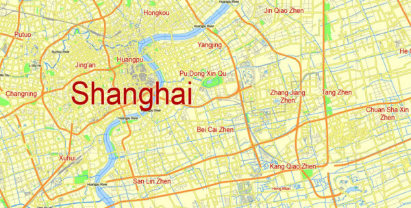 Shanghai PDF Map China printable vector City Plan 5 km scale full ...
