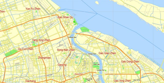 Shanghai PDF Map China printable vector City Plan 5 km scale full ...