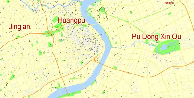 Shanghai, China, printable vector street G-view Level 17 (100 meters ...