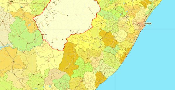 South Africa, printable vector map Adobe PDF editable 01 full vector ...