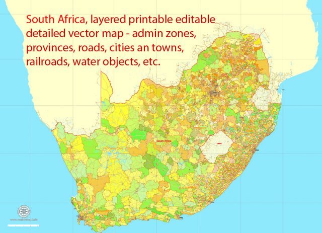 South Africa 01 Vector Map: Full Extra High Detailed (Main roads, Water ...