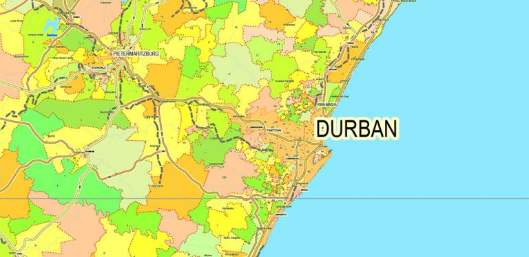 South Africa, printable vector map Adobe Illustrator V.2 editable, full ...
