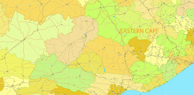 South Africa, printable vector map Adobe Illustrator V.2 editable, full ...