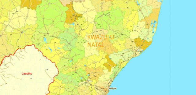 South Africa, printable vector map Adobe Illustrator V.2 editable, full ...