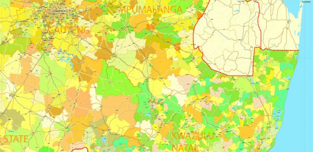 South Africa, printable vector map Adobe Illustrator V.2 editable, full ...