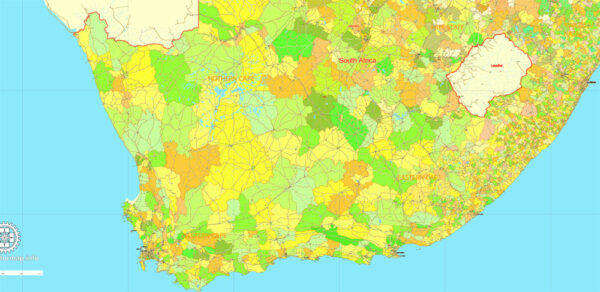 South Africa, printable vector map Adobe Illustrator V.2 editable, full ...