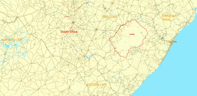 South Africa, printable vector map Adobe Illustrator V.2 editable, full ...