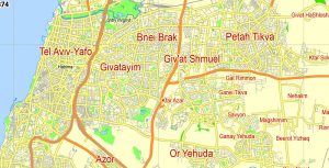 Tel Aviv Yafo PDF Map Editable Israel printable City Plan 5 km scale ...
