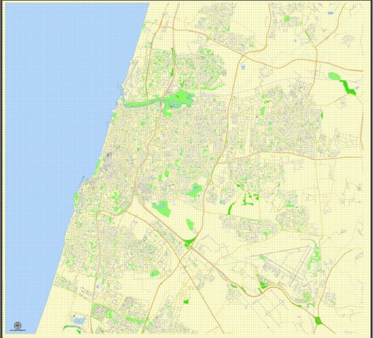 Tel Aviv Yafo, Israel, printable vector map Adobe PDF editable G-View ...