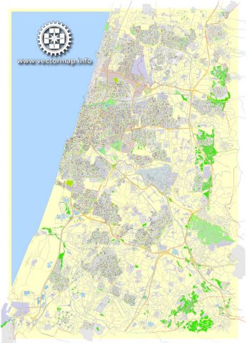 Tel Aviv Israel Vector Map 1971 high detailed layered Adobe Illustrator ...
