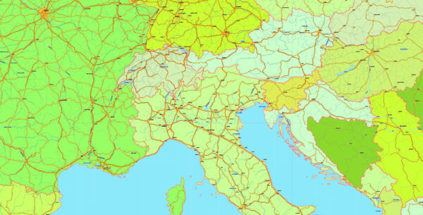 Europe full Detailed Map, printable vector map Adobe Illustrator ...