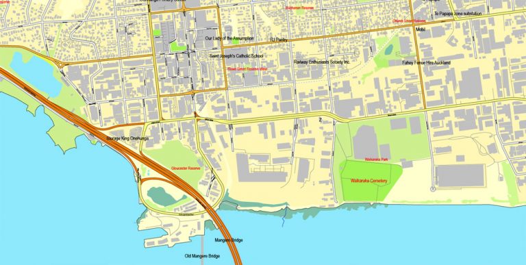 Auckland, New Zealand, PDF Map, exact vector street City Plan map ...