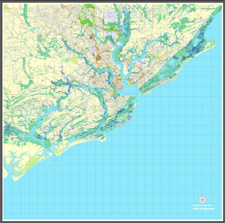 Charleston, South Carolina, printable Map, US, exact vector street City ...