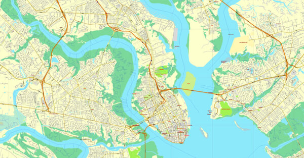 Charleston, South Carolina, printable Map, US, exact vector street City ...