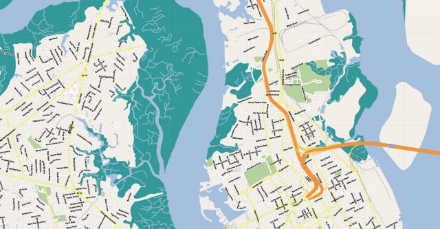 Charleston Vector Map South Carolina US exact printable detailed City ...