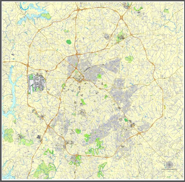 Charlotte North Carolina US City Vector Map: PDF and Adobe Illustrator ...