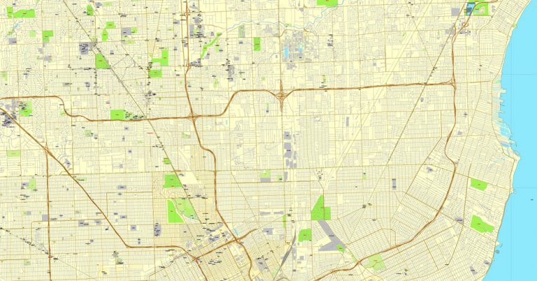 Detroit Vector Map Michigan US printable City Plan map editable Adobe ...