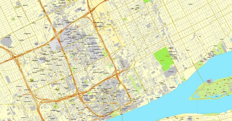 Detroit Vector Map Michigan US printable City Plan map editable Adobe ...