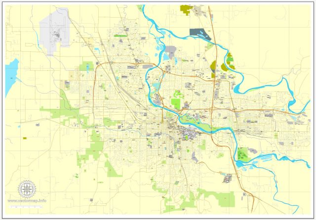 Eugene PDF map, Oregon, US printable vector street City Plan map, fully ...
