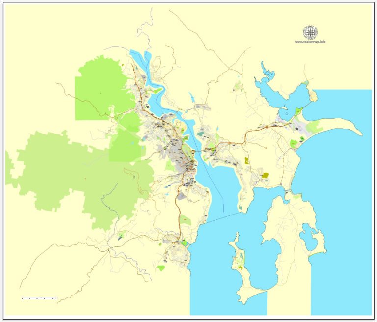 Map Hobart Tasmania printable vector street City Plan editable illustrator