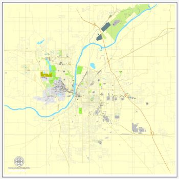 Lafayette, Indiana, US printable vector street City Plan map, full ...