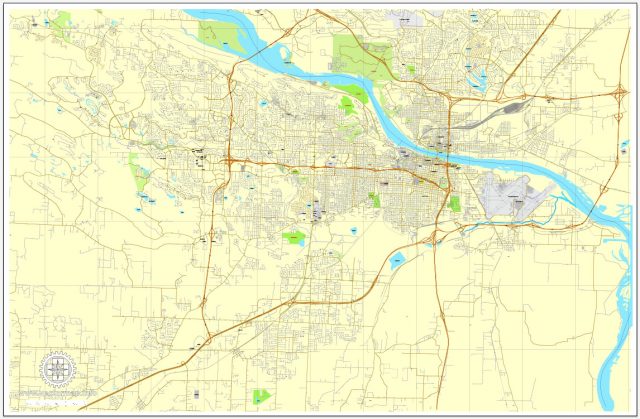Little Rock Printable Map, Arkansas, US, vector street City Plan map ...