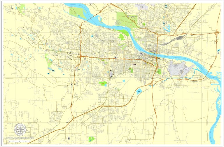 Little Rock Printable Map, Arkansas, US, vector street City Plan map ...