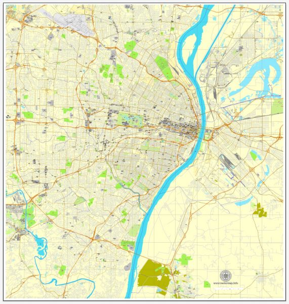 Saint Louis Map Vector Missouri US printable exact City Plan V.4.10 ...