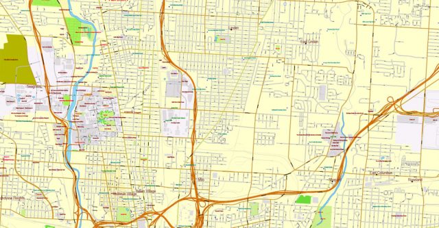 Columbus Map Ohio US exact vector City Plan map V.23.11. Printable Map ...