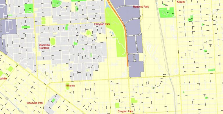 Adelaide, Australia, Printable vector street map, V3.11, fully editable ...