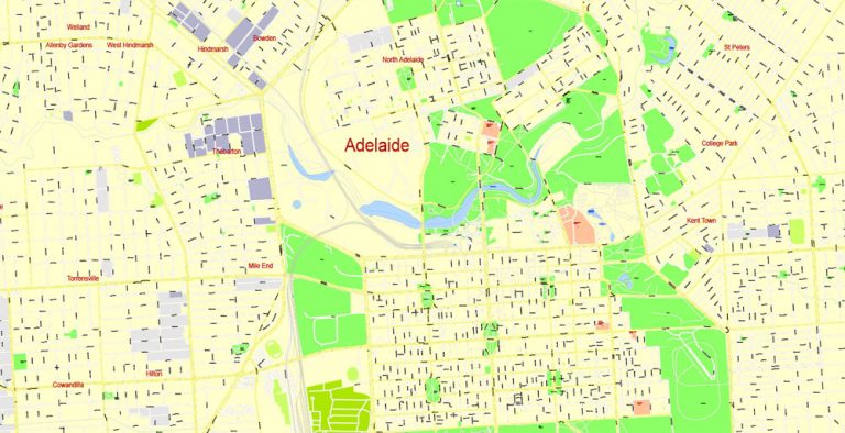 Adelaide, Australia, Printable vector street map, V3.11, fully editable, Adobe Illustrator ...