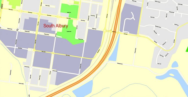 Albury + Wodonga, Australia, Printable exact street map, V11.11, fully editable, Adobe PDF, G ...