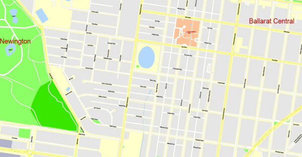 Ballarat Printable Map Australia, exact vector City Plan editable Adobe ...