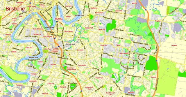 City Map Brisbane Vector Urban Plan Adobe Illustrator Editable Street Map