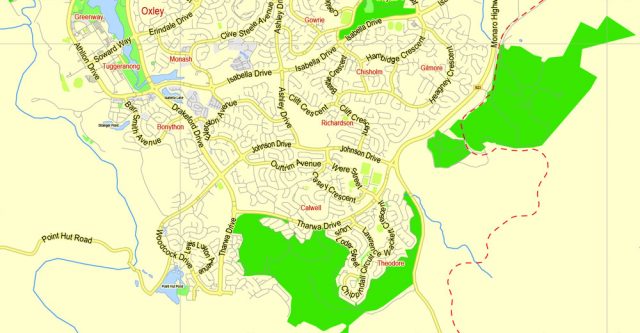 Canberra Printable Map, Australia, exact vector street map, V27.11 ...