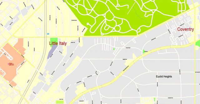 Cleveland Ohio US Printable Map, exact vector street 100 meters scale ...