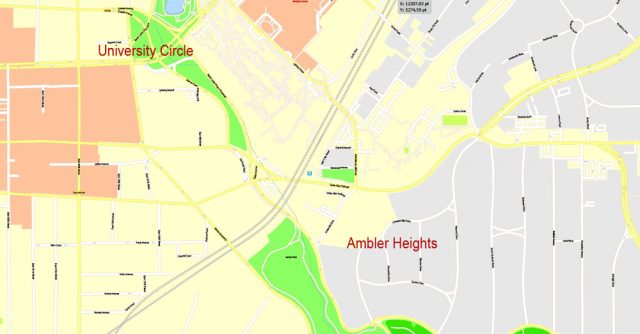 Cleveland Ohio US Printable Map, exact vector street 100 meters scale ...