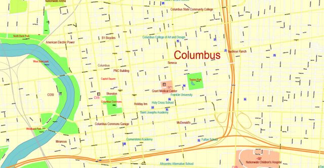Columbus Ohio US Printable Vector Map exact City Plan 100 m scale V.23. ...